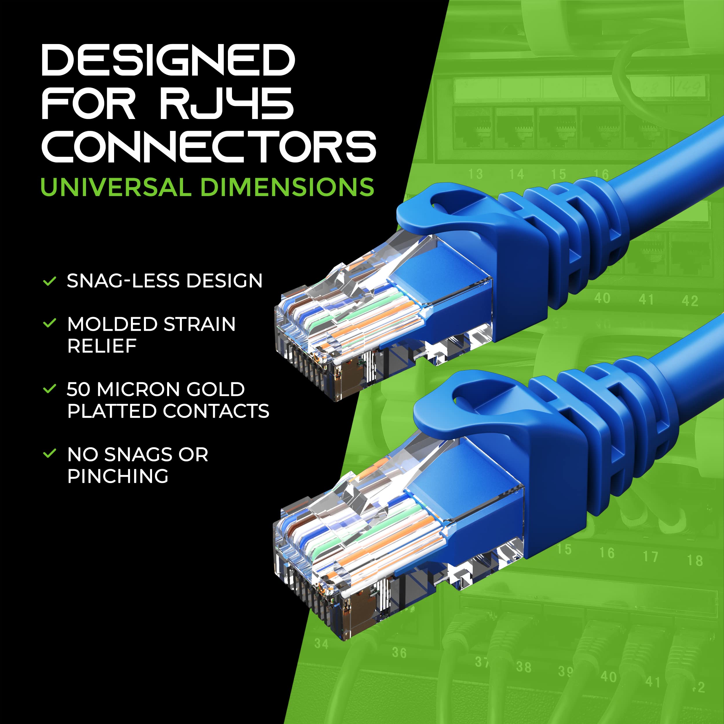 GearIT 50-Pack Cat6 Patch Cable 0.5 Foot / 6 Inches Cat 6 Ethernet Cable Snagless Flexible Soft Tab - Preimum Series - Blue