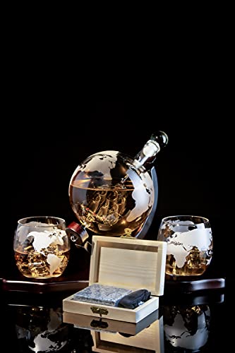 Gifts for Dad, Men Whiskey & Wine Decanter Globe World Set with Globe Glasses Anniversary Birthday House Warming for Liquor Scotch Bourbon Vodka, Gift for Him Husband, Gifts For Men Globe - 850ml