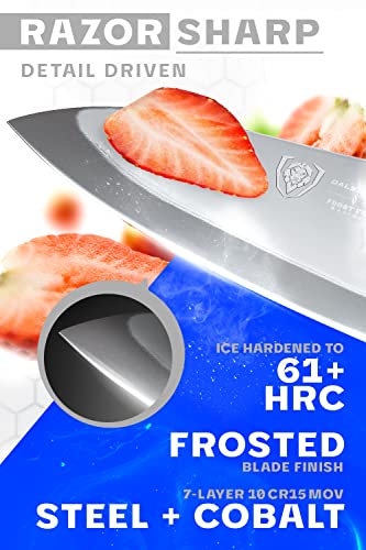 Dalstrong Paring Knife - 3.5" - Frost Fire Series - High Chromium 10CR15MOV Stainless Steel - Frosted Sandblast Finish - White Honeycomb Handle - Leather Sheath - NSF Certified
