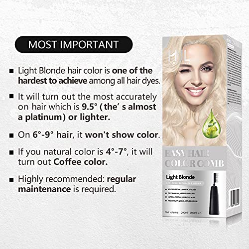 HJL Hair Color Permanent Hair Dye Cream with Comb Applicator Ammonia Free Hair Coloring Kit, Light Blonde, Pack of 1