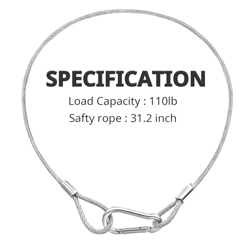 32'' Safety Cables 10 Pack, Czgor Stainless Steel Safety Cables with Carabiner Lock lighting Fall Prevention Security Cable Safety Rope for DJ Stage Lighting Bicycle Luggage Lock 110lb Load Capacity