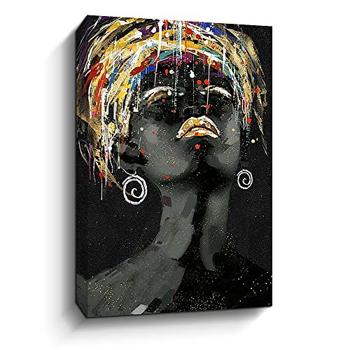 Wall Art Decor African American Black Girl Canvas Wall Art Watercolor Graffiti Prints Painting Artwork for Bedroom Living Room Decoration (12X15, Black)