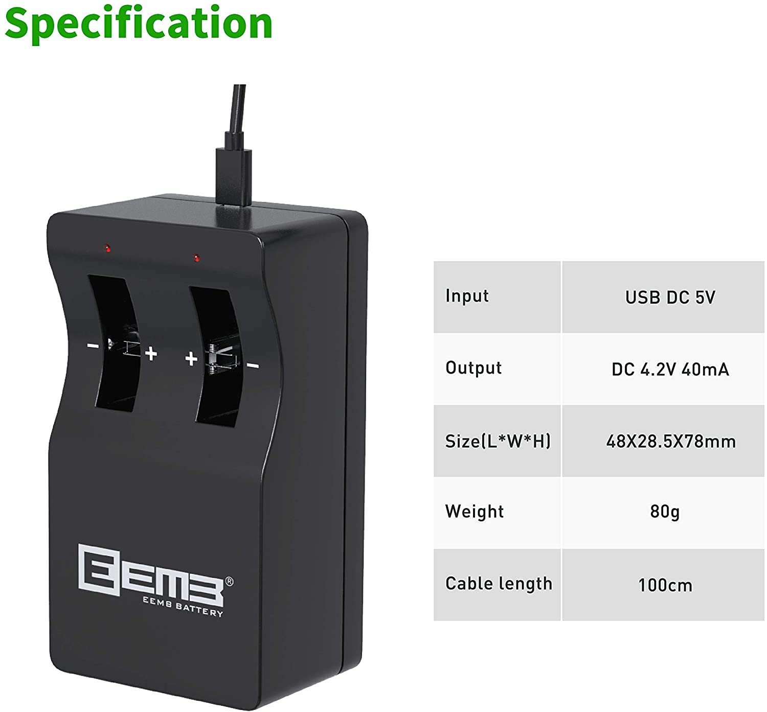 EEMB LIR2450 Rechargeable Battery 2450 Li-ion Battery Charger with 3.7V 120mAh Lithium-ion Coin Cell Battery