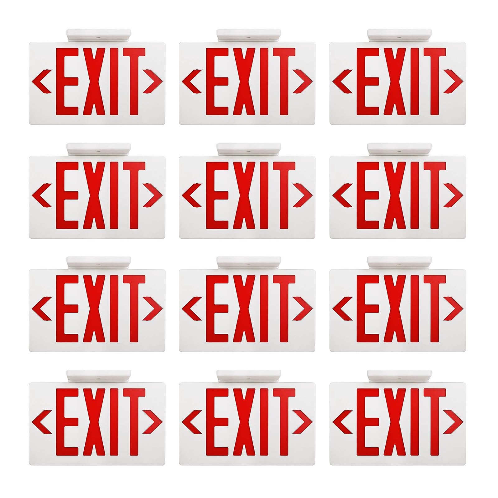 AKT LIGHTING Red LED Exit Sign Emergency Light with Battery Backup, Double Face Hardwired Red Letter Emergency Exit Lighting For Business, Restaurant, Commercial, Supermarket, UL-Listed, 120-277V, (Red 12 pack)