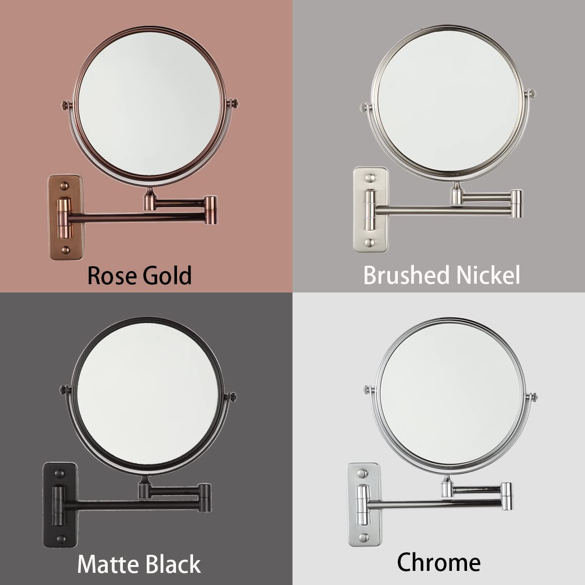 KAIIY Wall Mounted Makeup Mirror - 5X Magnification 8'' Two-Sided Swivel Extendable Bathroom Hotel Cosmetic Mirror Matte Black