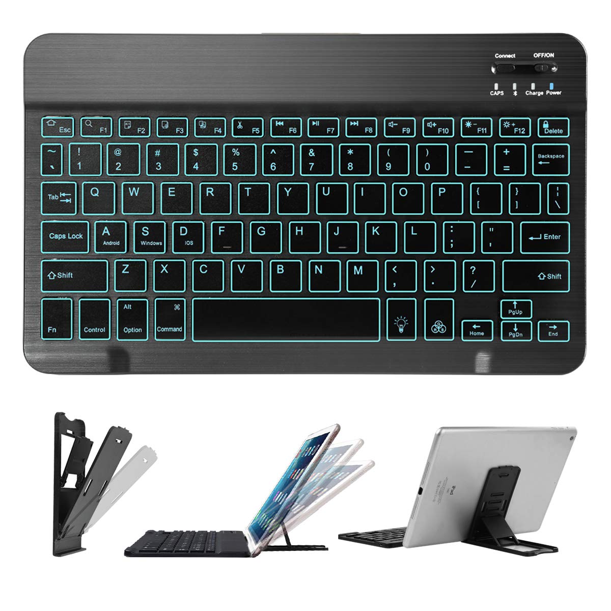 Coastacloud 7 Colors Backlit Bluetooth Keyboard for iPhone/Ipad Air/Ipad Mini/Ipad Pro, Wireless Keyboard for Samsung Galaxy Smartphone/Tab/Tablet, Easy Connected with iOS/Android/Windows