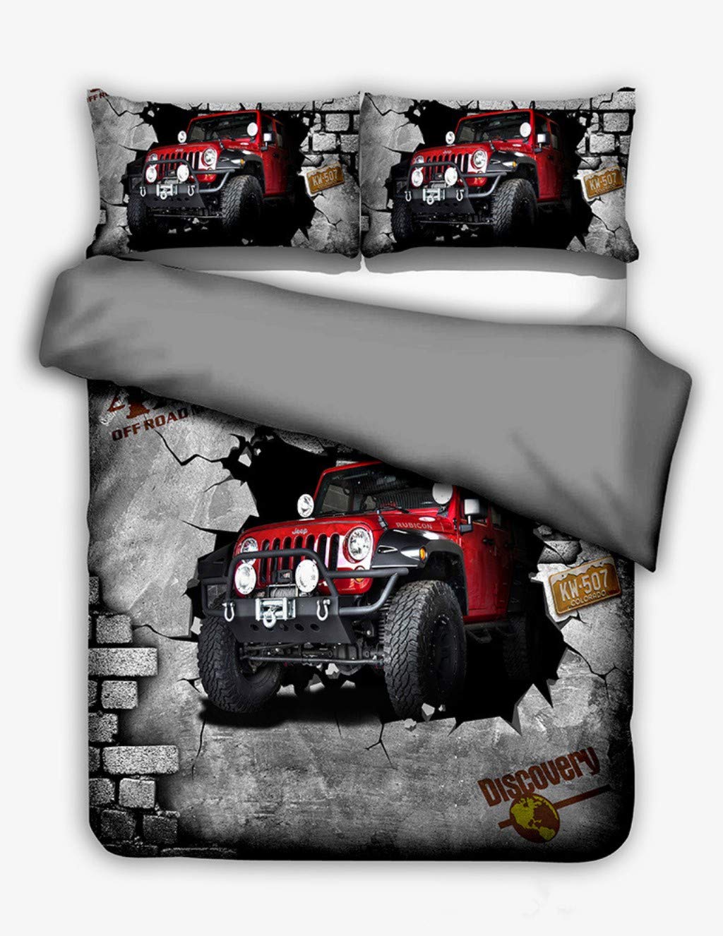 Abojoy Decor Duvet Cover Set, Jeep 4X4 Vehicle One Click Repaint Never Stop Off-Road Adventure Automobiles 3 Piece Soft Brushed Microfiber Fabric Print Bedding Set,Twin Size