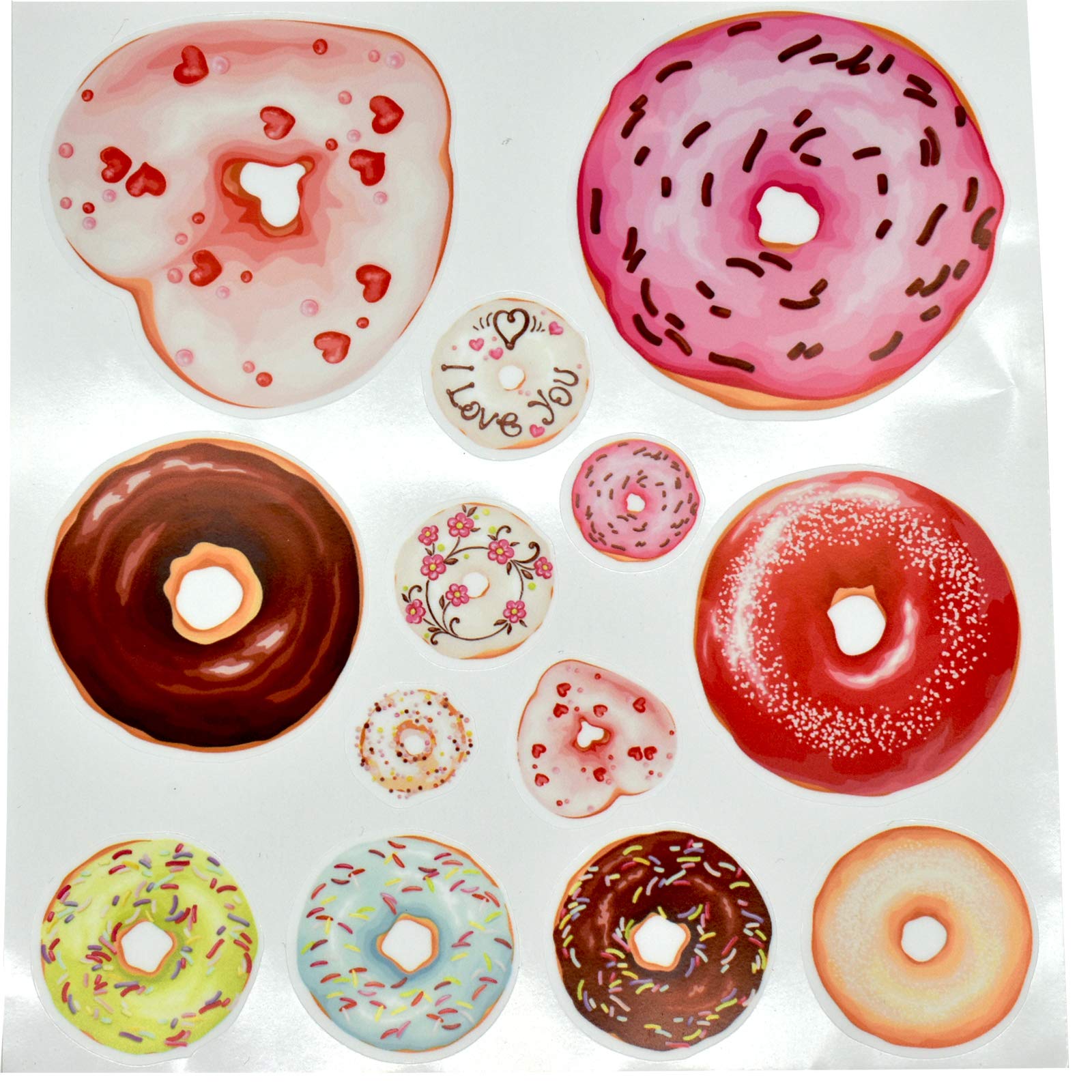 Maydahui 4 Sheet (48 Counts) Donuts Wall Decal Dessert Wall Stickers 11 inch Kawaii Food Decor Nursery Christmas Home Decorations