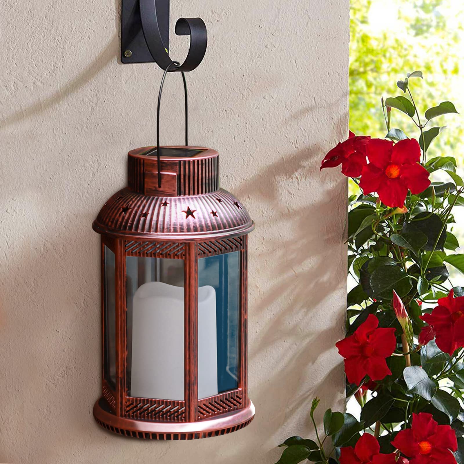 ANTING Solar Lantern, Outdoor Garden Hanging Lanterns, Waterproof LED Flickering Flameless Candle Mission Lights for Table, Outdoor, Party Decorative