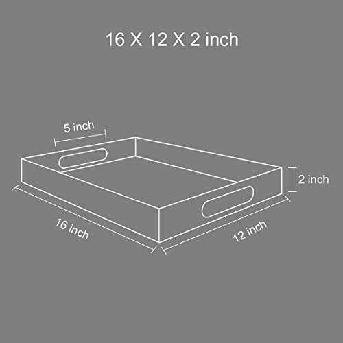 White Acrylic Tray 16" x 12" with Handles, Decorative Tray for Coffee Table, Kitchen or Living Room, Clear Acrylic Vanity Tray Spill Proof for Home Decor - Ottoman Tray, Serving Tray