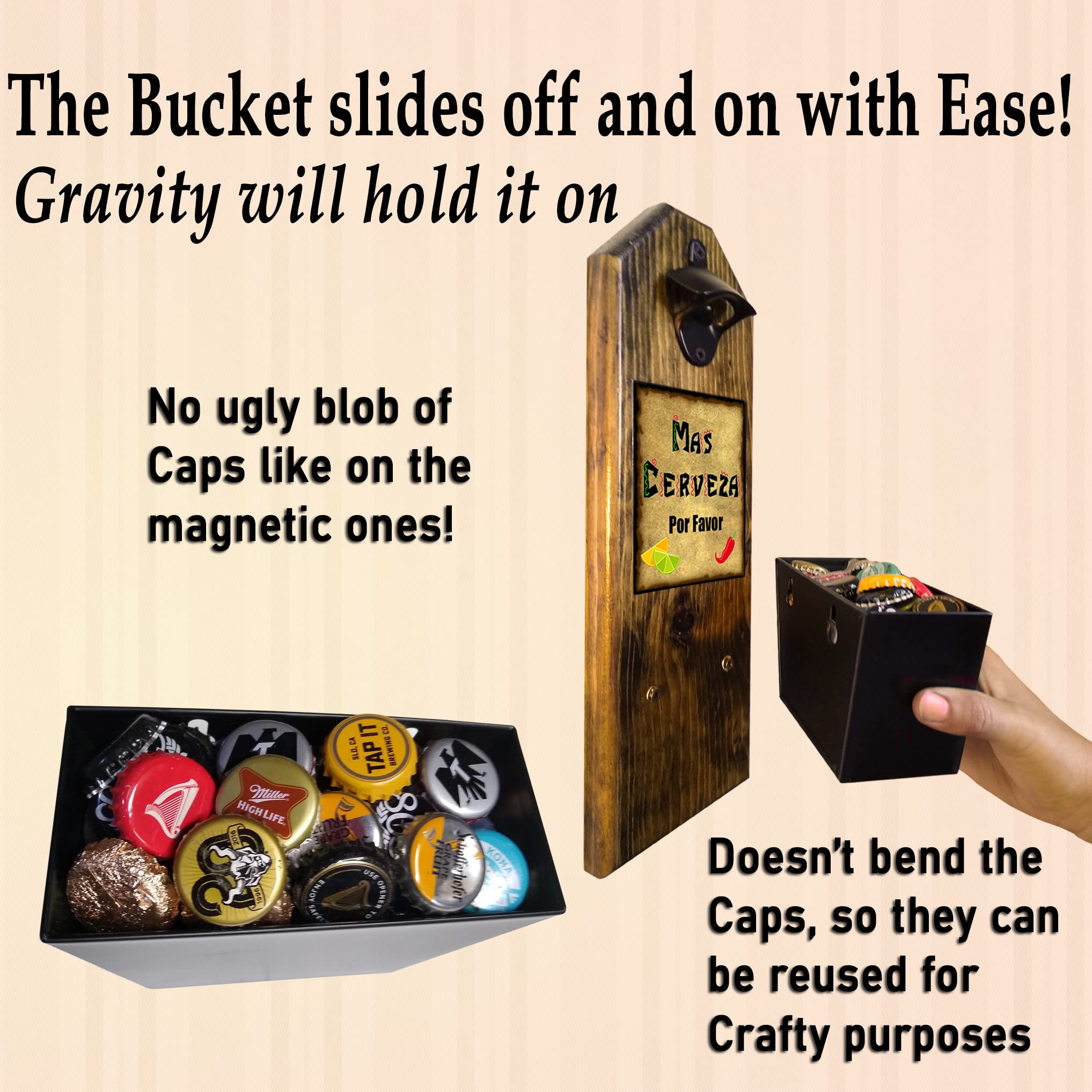 2nd Amendment 100% Real Wood Bottle Opener and Cap Catcher - Wall Mounted - Handcrafted by a Vet - Made of 3/4 thick Solid Pine, Rustic Sign Opener and Bucket - Great USA Pro Gun, Patriot Unique Gift