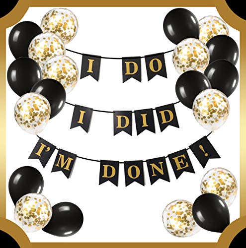 Divorce Party Decorations Kit | 10 Divorce Photo Booth Props | I Do I Did I'm Done! Banner | Divorcee Sash | 10 Gold Confetti Balloons and 10 Black Balloons