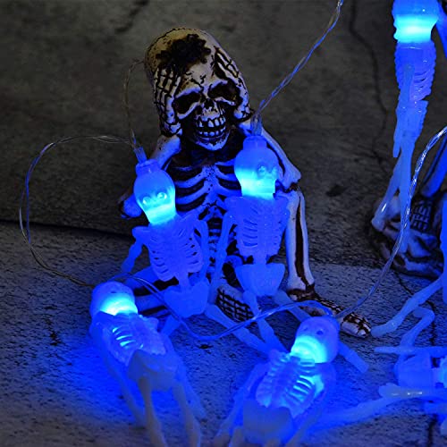 2 Pack Halloween Decoration Skeleton Skull String Lights Battery Operated, Spooky Decoration Waterproof 15LED String Lights with 8-Lighting Modes for Indoor/Outdoor, Home, Party, Yard Decor (Blue)
