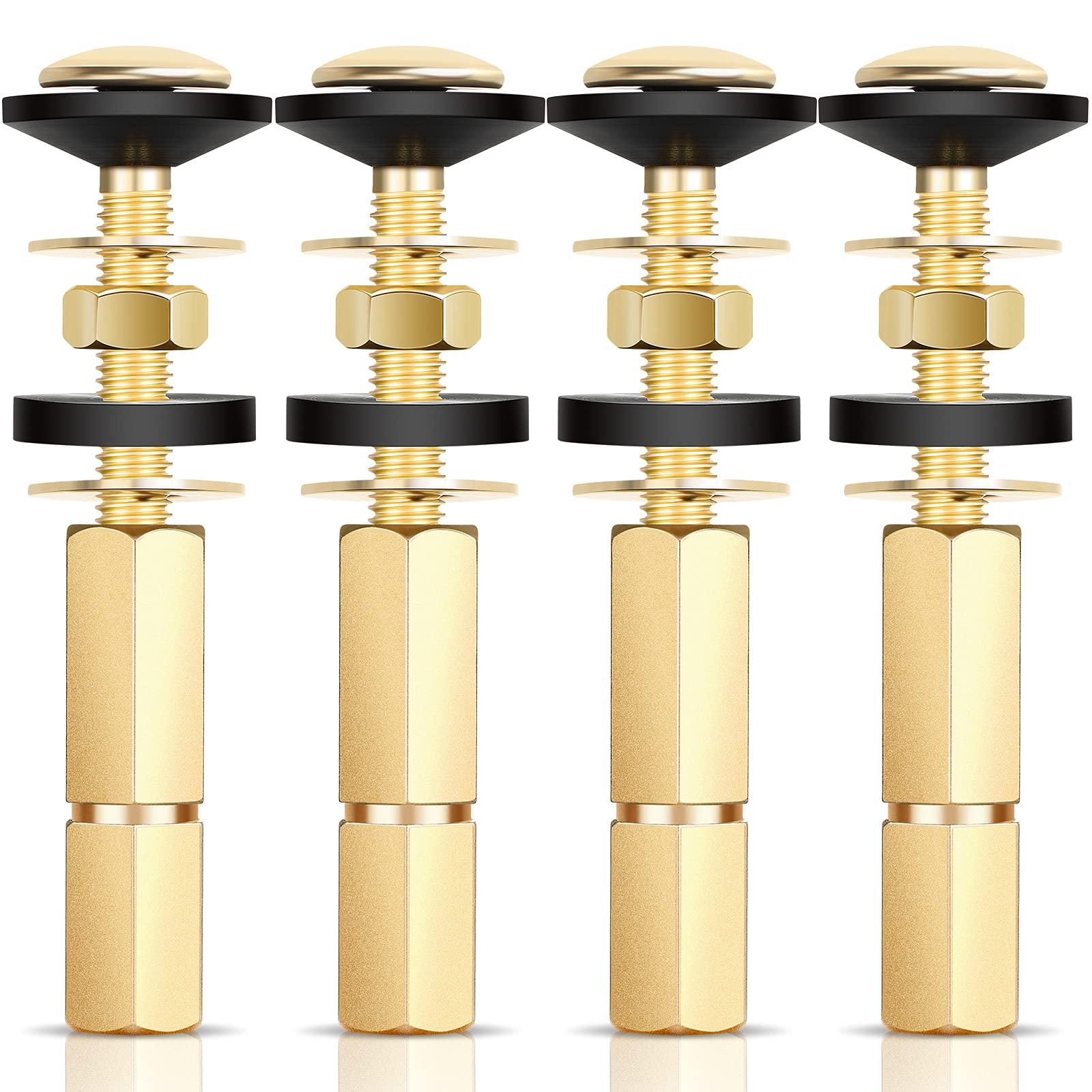 4 Pack Toilet Tank to Bowl Bolt Kit, Stainless Steel and Brass Plated Heavy Duty Toilet Bolts Rustproof Bolt Nut Washer with Long Nuts Double Rubber Washers for Toilet Tank Bolts and Seat Screws