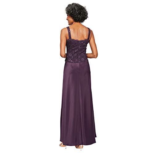Alex Evenings Women's Long Mock Jacket Dress with Satin Skirt, Eggplant, 16