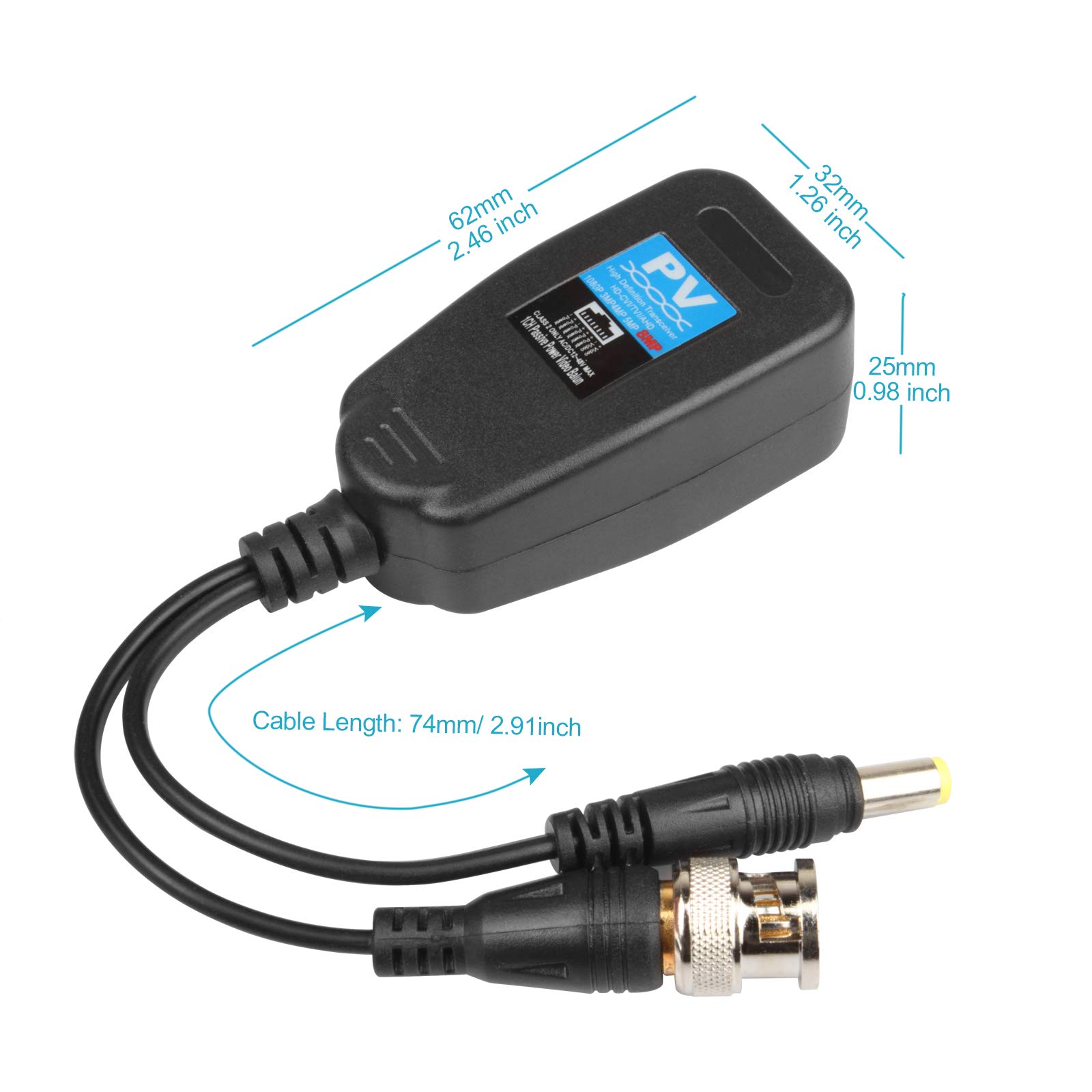 eoere Passive Video Power Balun 8MP BNC DC to RJ45 Network Transceiver Cat5/Cat6 Adapter AHD/TVI/CVI/CVBS for Full HD CCTV DVR Security Surveillance Camera System 5 Pairs