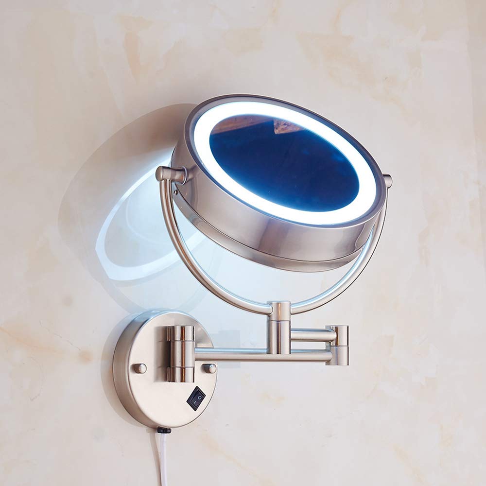Cavoli Bathroom Extension Mirror 9 Inches with LED Lighted 7X Magnification Beauty, 3 Colors Lights Modes,13" Extension Arm Magnifying Vanity Mirror Electric Plug Powered, Brushed Nickel