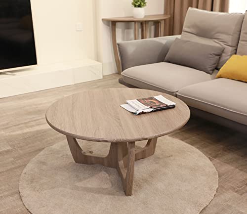 FINECASA Wooden Curved Leg Round Coffee Table , Accent Couch,Home Decoration, Living Room Tables, 35.5 x 18 Inches, Natural