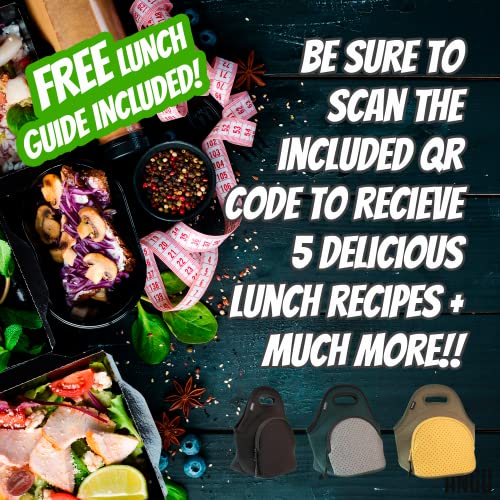 ANGU Neoprene Lunch Bag with Pocket - Keep Your Lunch Nice and Chilled - Washable Lunch Bags Made of Durable 5mm Neoprene - Quality YKK Zippers will Never Break - Soft Cotton Feel (Black)
