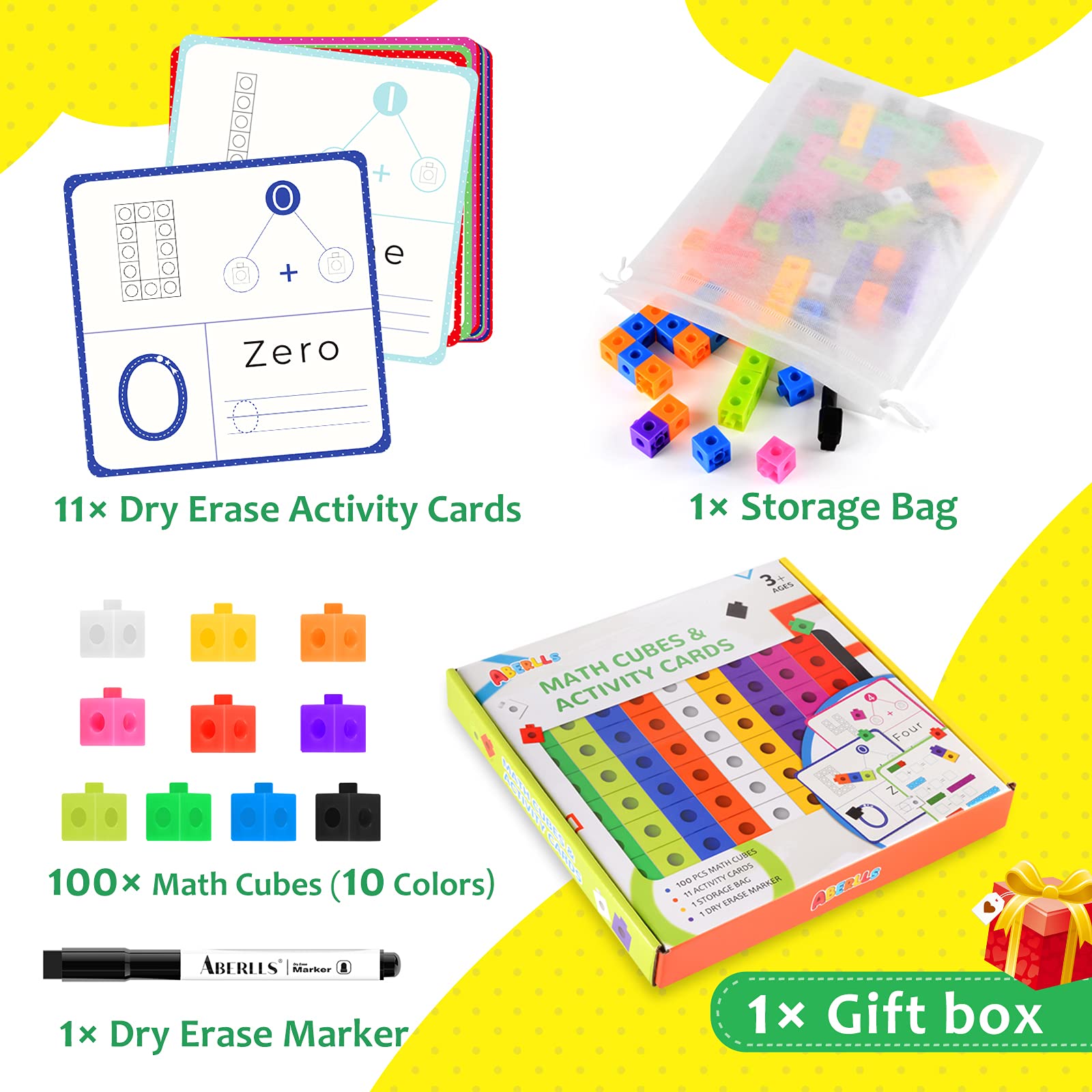 ABERLLS Alphabet Learning Toy for Kids Math Cubes Manipulatives with Activity Cards, Number Blocks Counting Toys Snap Linking Cube Math Connecting Blocks for Kids Age 5 6 7 8