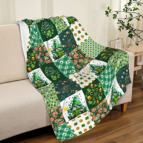 Abaysto Gnome Blanket St. Patrick's Day Blanket for Kids Super Soft Flannel Fleece Throw Blankets Lucky Clover Lightweight Cozy Warm Fuzzy Plush Microfiber Blankets for Couch Bed Sofa 40''x50''