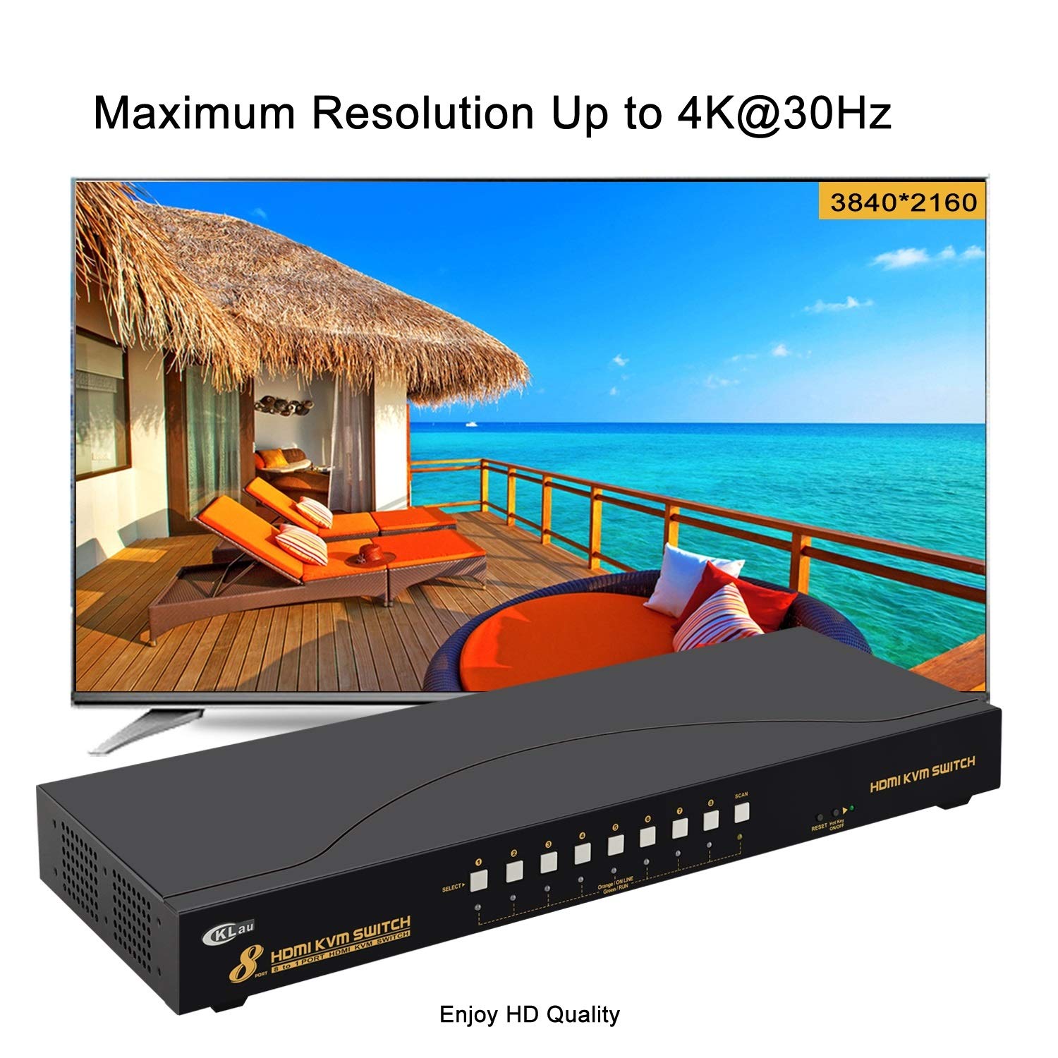 CKLau 4Kx2K 8 Port HDMI KVM Switch with Cables and USB 2.0 Hub, Rack Mount KVM Switch Supports Keyboard Mouse Switching for Windows, Linux, Mac, Debian, Ubuntu, Fedora, Raspberry Pi and Ubuntu