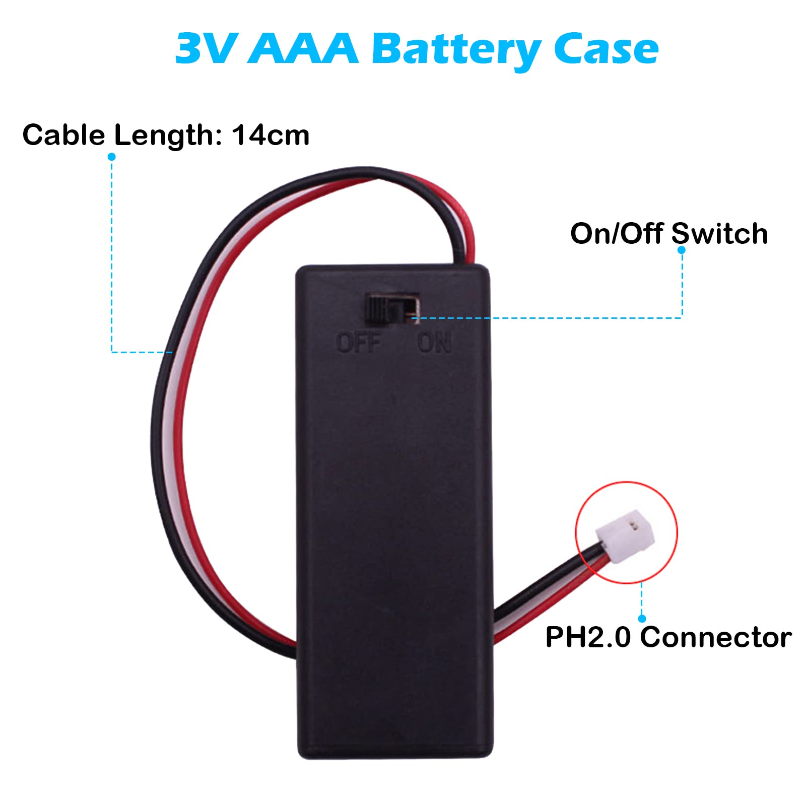 Geekstory Battery Holder - 5 PCS 3V AAA Battery Case Cover Storage Box with ON/Off Switch and Wire Leads PH2.0 JST Connector Male for BBC Micro:bit Arduino