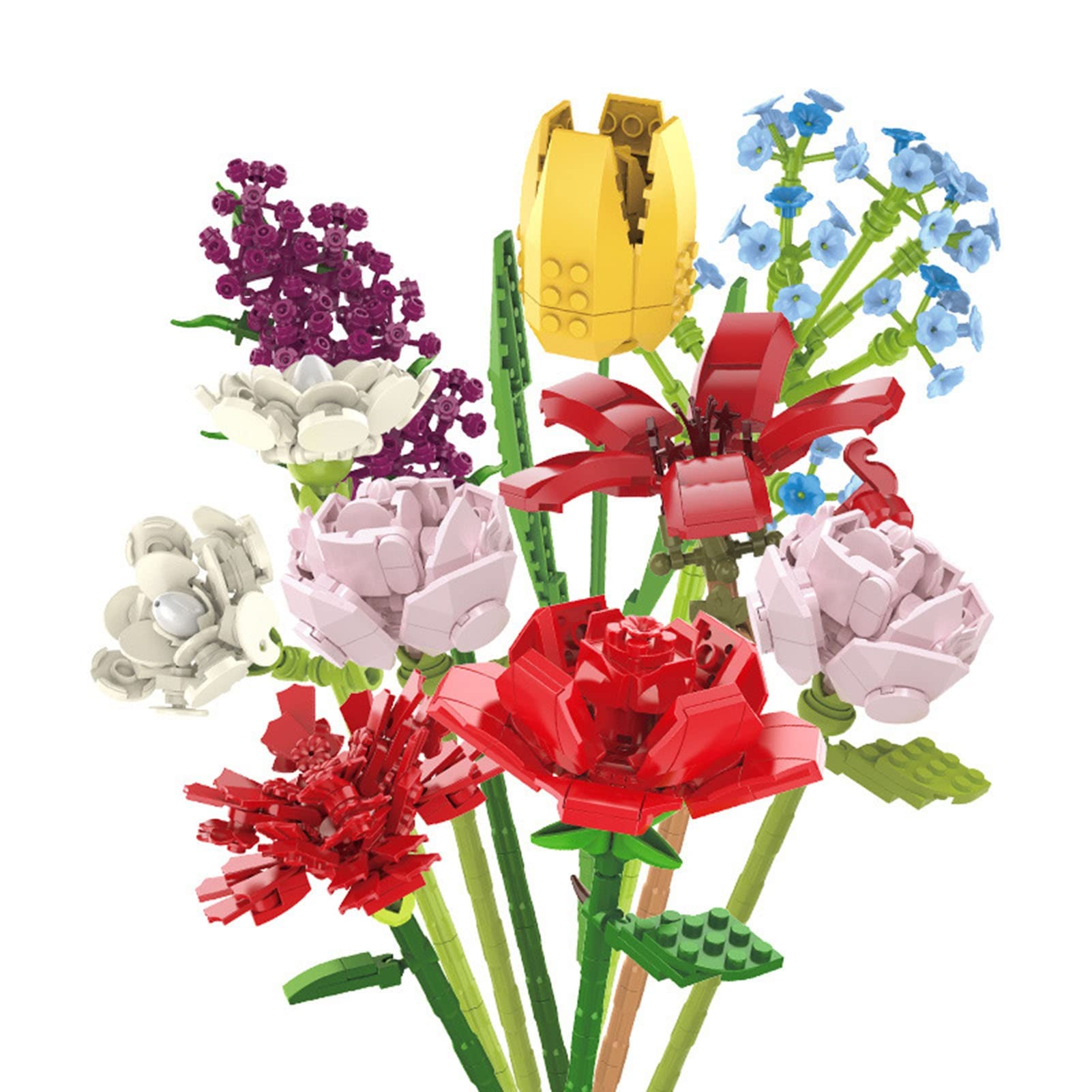 Building Block Flower Plastic Simulation Flower Kids Building Block Toys Vibrant Color Multi-Purpose