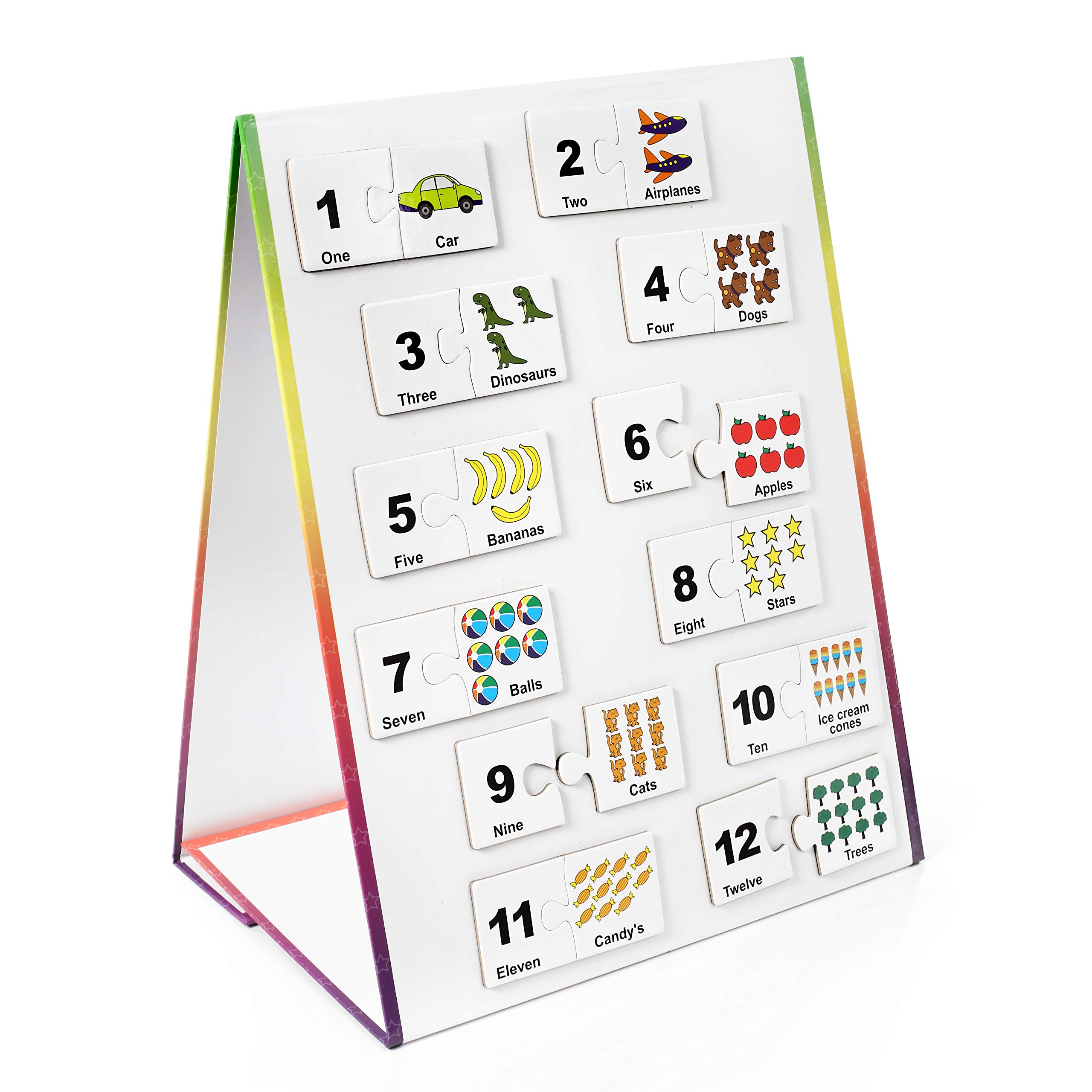 Abesons Kids Self-Standing Double-Sided Tabletop Magnetic Easel Dry Erase White Board. Includes 8 Dry Erase Markers + Educational Magnetic Numbers Puzzle (Easel + Puzzle)