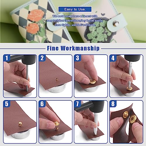 Glarks 60 Sets Leather Snap Fasteners Kit, 15mm 6 Colors Metal Snap Buttons Press Studs with 7Pcs Setting Tools, Hammer, Grease Pencils and Tape Measure for DIY Leather Craft, Clothes, Bags