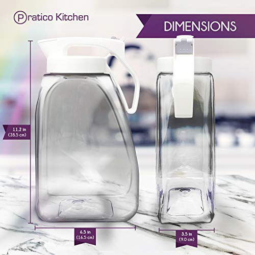Pratico Kitchen SnapPour Water, Juice, and Beverage Pitcher, Made in Japan, 3.2 qt, 102 oz, White