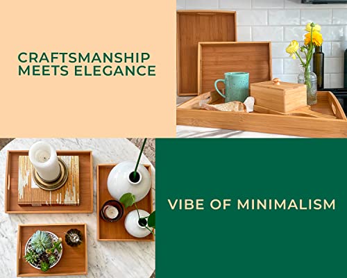 Premium Bamboo Serving Trays Set of 3 - Natural Finish | Stylish and Functional Serving Platters for Food Presentation | Sustainable and Durable Kitchen Accessories