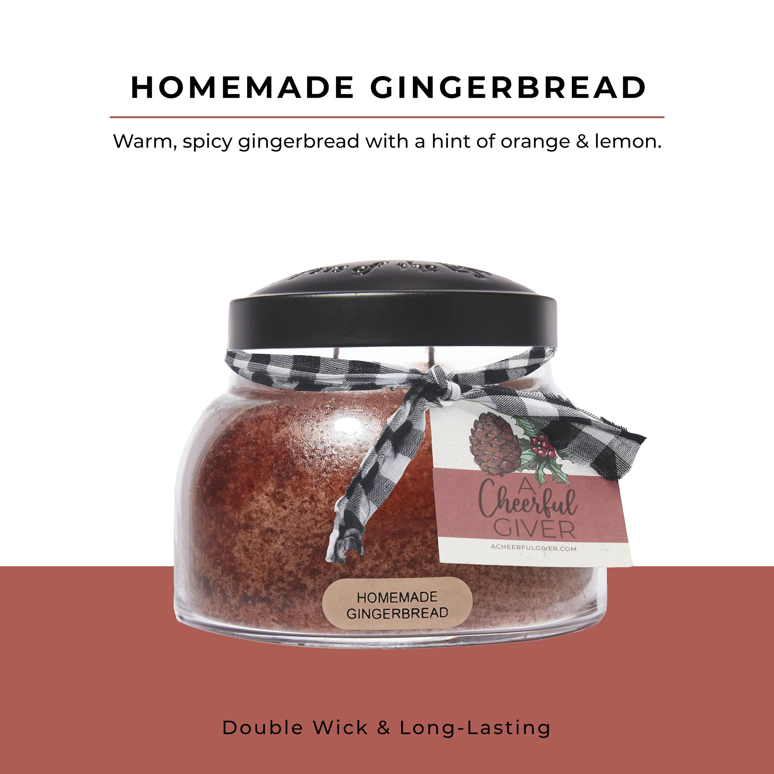 A Cheerful Giver - Homemade Gingerbread Mama Scented Glass Jar Candle (22oz) with Lid & True to Life Fragrance Made in USA