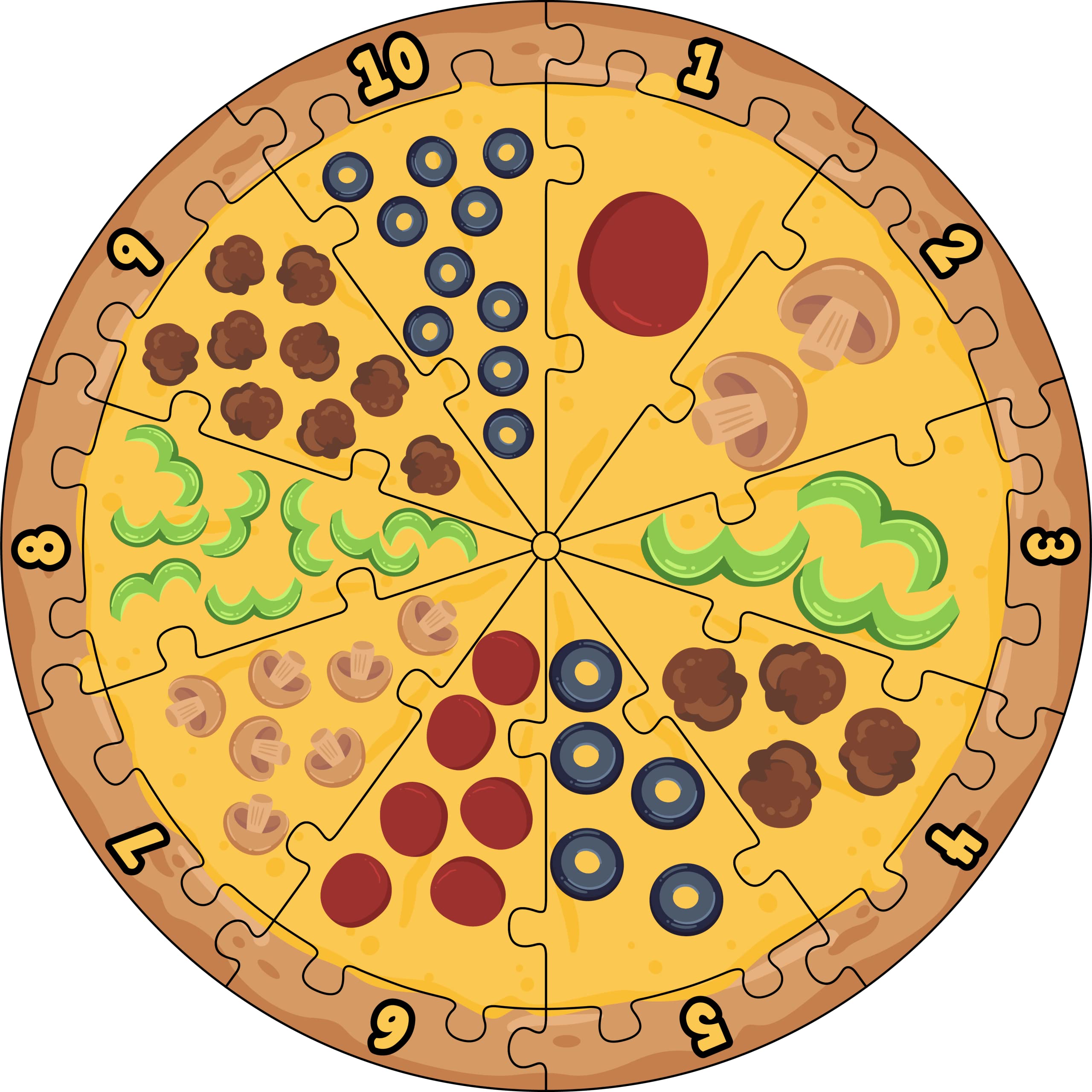 Abiliad 1-20 Double Sided Counting Pizza Puzzle - 7" Slices - 20 Piece Puzzle Teaches Counting 1-20, Number Recognition, and Motor Skills - Montessori Math Counting Puzzle
