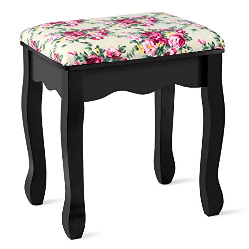 CHARMAID Vanity Set with 4 Storage Shelves and 4 Drawers, Makeup Table with 360° Pivoted Round Mirror and Makeup Organizers, Dressing Table with Mirror and Cushioned Stool for Women Girls (Black)