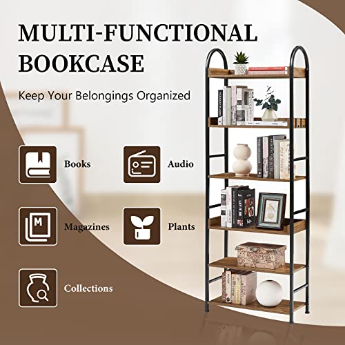 70.8 Inch Tall Book shelf Bookcase Shelving Unit for Office Organization and Storage Bookshelf,6 Tier Bookcase Tall,Storage Ladder Shelf,Multifunctional Standing Shelf for Book/Room,Rustic Brown