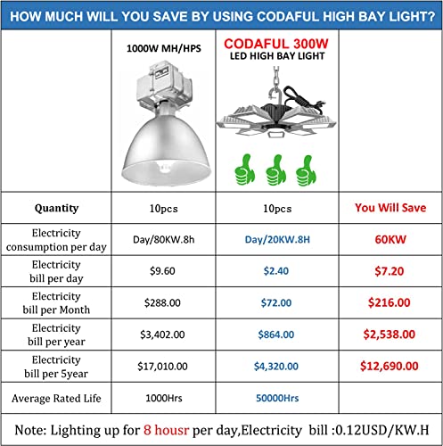 300W LED shop light, 6500K, 1000W Eq- Ultra-Bright high Bay for workshop, 30000lm Plug-in with Hanging Hook, Safety Rope - Ideal for Garage, Warehouse, Residential Barn, Factory, Workshop Lighting