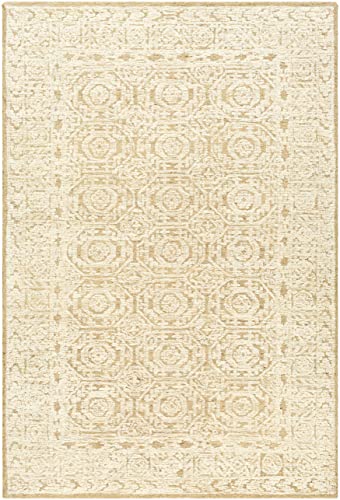 Hauteloom Muleshoe Wool Living Room, Bedroom Area Rug - Modern Farmhouse Transitional Soft Carpet - Beige, Cream, Light Brown - 9' x 12'