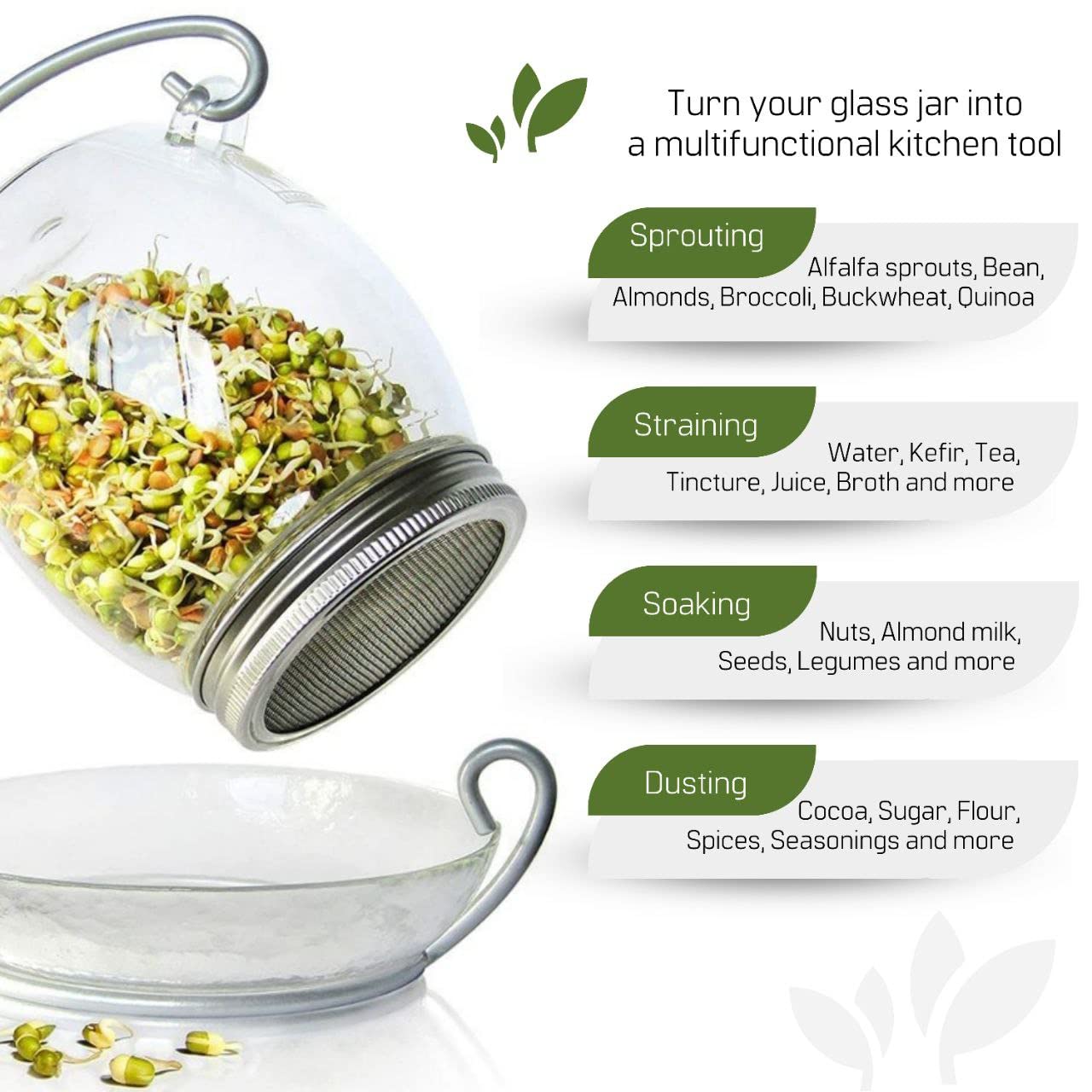 2PCS Stainless Steel Sprouting Lids – Regular Mouth Mason Jars Lids for Germination Kit Mason Jar Mesh Lids for Sprouts Grow Kit Sprouting Jar Lids for Growing Broccoli Alfalfa Mung Bean Sprouts