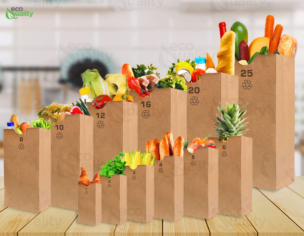 EcoQuality 100 Mini Brown Kraft Paper Bag (2 lb) Small - Paper Lunch Bags, Small Snacks, Gift Bags, Grocery, Merchandise, Party Bags (4 5/16" x 2 7/16" x 7 7/8") (2 Pound Capacity)