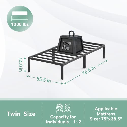 FEMOND Twin Bed Frame, 14 Inch Metal Bed Frame Platform with Storage, Noise Free, Heavy Duty Steel, No Box Spring Needed, Anti-Slip, Easy Assembly (Max Load: 1000lb)