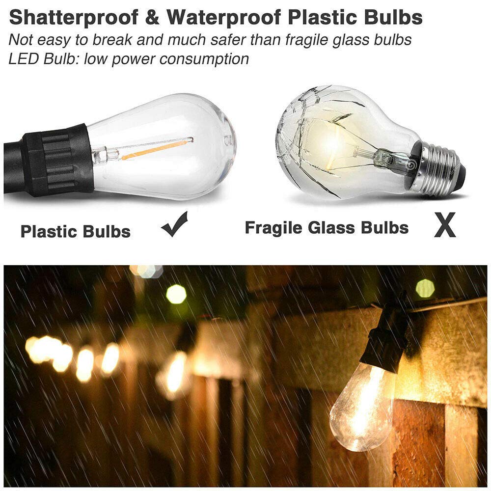 Ampersand Shops 48 Feet Outdoor Solar String Lights Warm White 15 LED Bulbs Home Garden Patio Backyard Mood Lighting