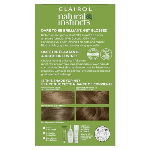 Clairol Natural Instincts Demi-Permanent Hair Dye, 6.5G Lightest Golden Brown Hair Color, Pack of 3