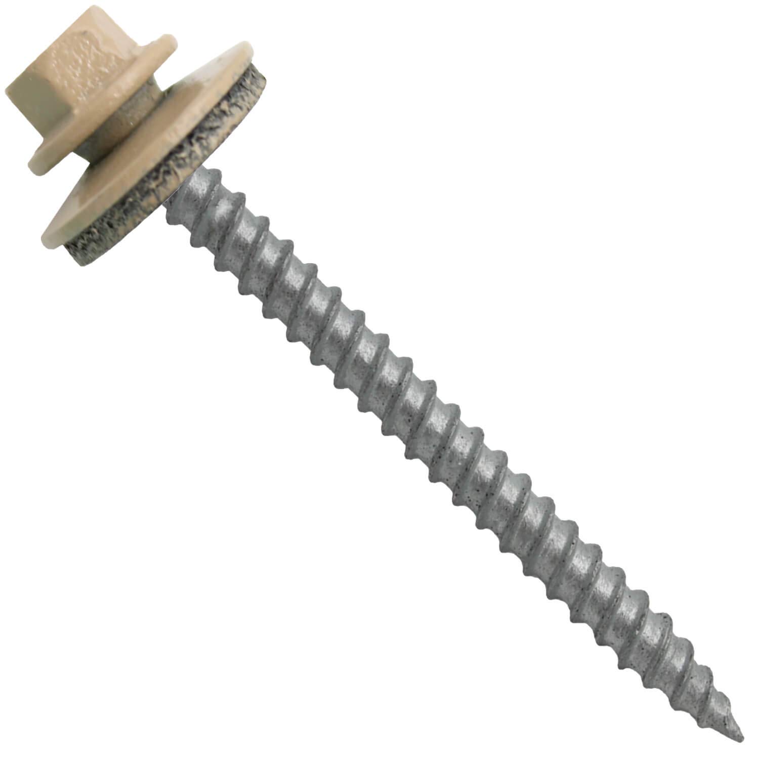 Metal Roofing Screws: (250) 12 x 2-1/2" TAN Hex Head Sheet Metal Roof Screw. Sharp Point Metal to Wood siding Screws. EPDM Washer. Colored Head