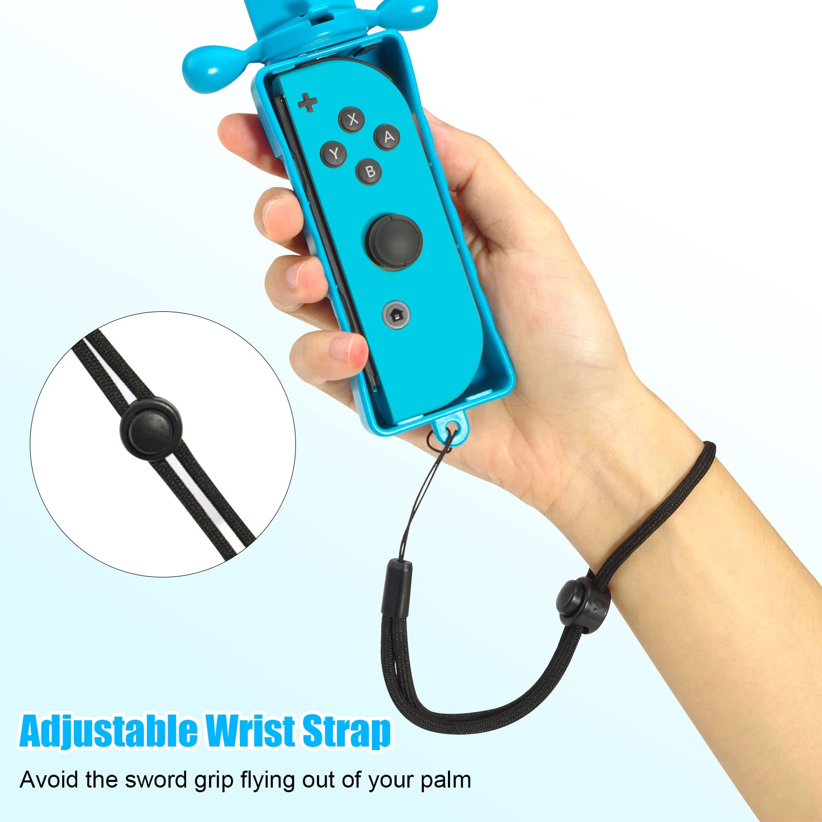 2 Pack Sword Grip Accessories for Switch/Switch OLED JoyCon, Compatible with Switch Sports: Chambara (Swordplay)/The Legend of Zelda: Skyward Sword/Skyrim with Adjustable Wrist Strap
