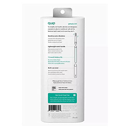 Quip Electric Toothbrush - Silver Metal - Electric Brush and Travel Cover Mount (New Edition)