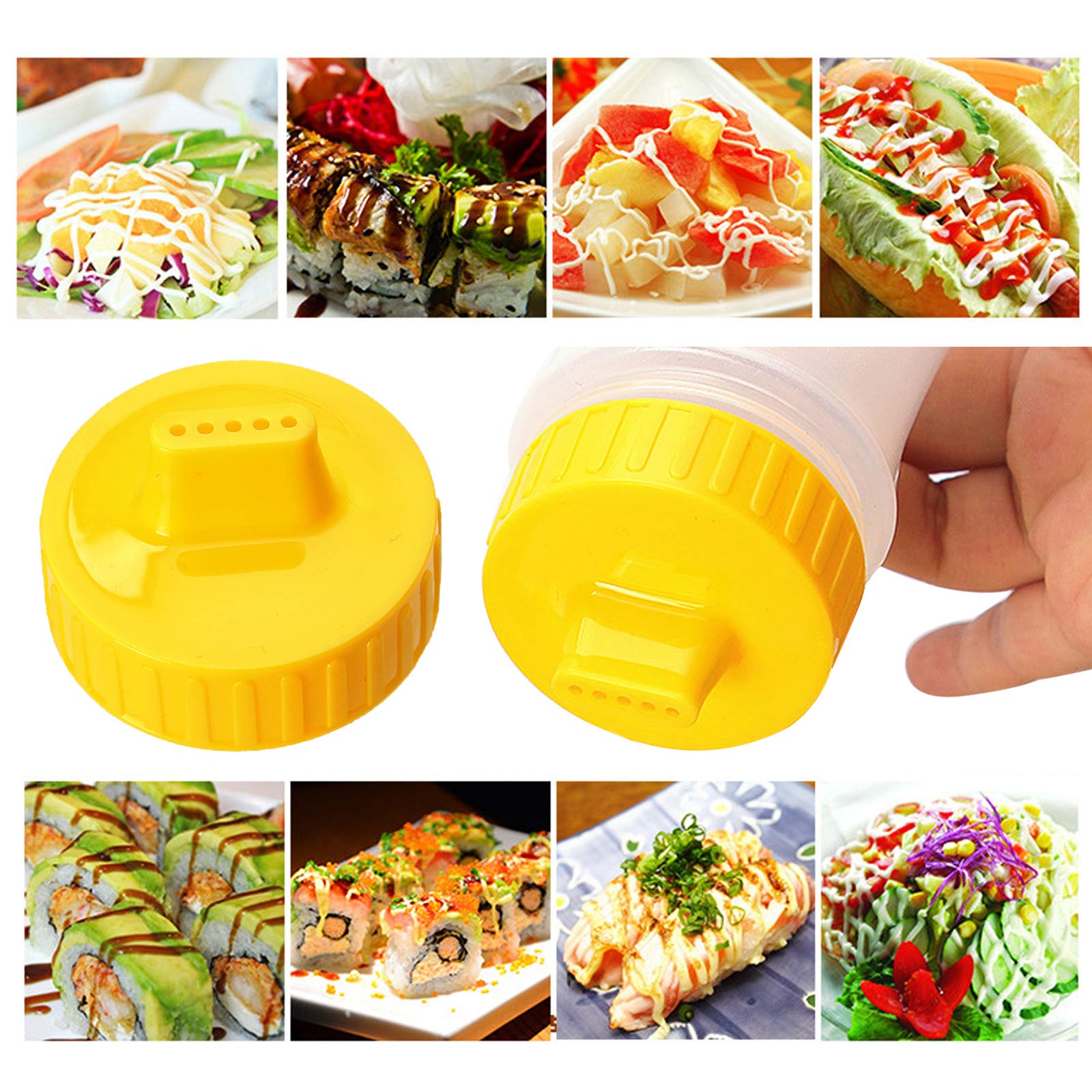 3 Pcs 5-hole Sauce Squeeze Bottle,12.8oz/380ml Plastic Condiment Squeeze Bottle for Ketchup Jam Mayonnaise BBQ Sauce,Yellow