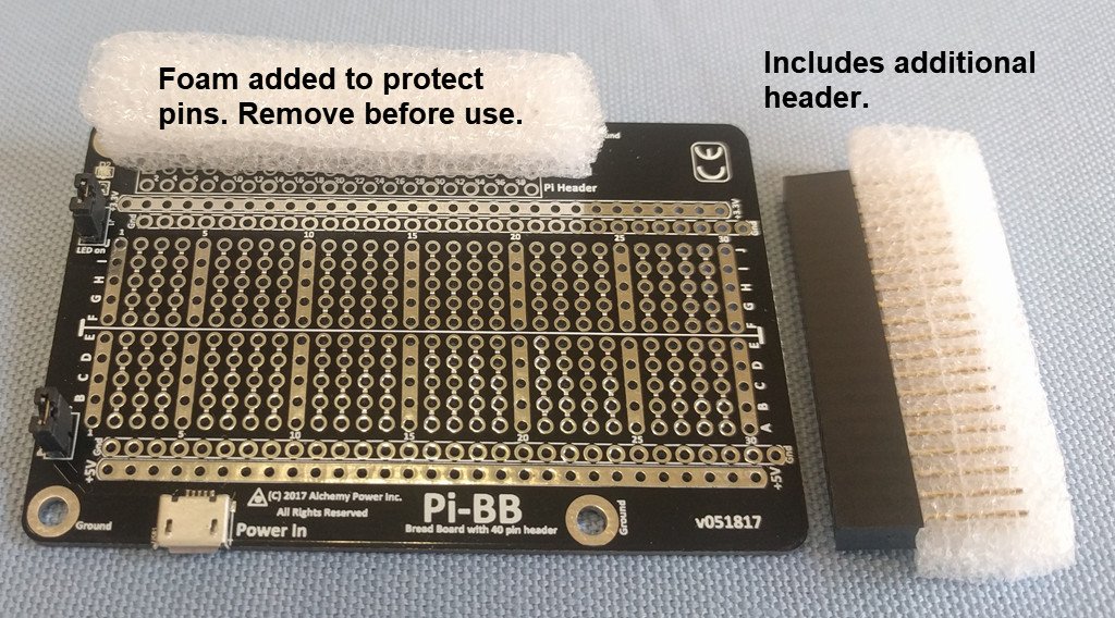 Alchemy Power Inc. Pi-BB - Half-Size Double Sided Powered breadboard, USB Powered with a 40 pin Header soldered. Powers a Raspberry Pi or just The Bread Board.