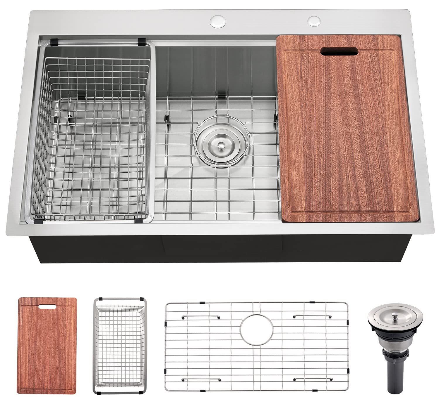 33 inch Drop in Workstation Kitchen Sink, Doirteal 33x22x10 Inches 16 Gauge Stainless Steel Topmount Stainless Steel Single Bowl Workstation Kitchen Sinks BL20
