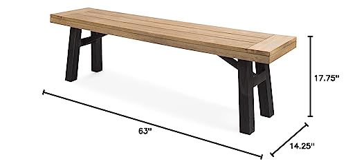 Christopher Knight Home Bettina Outdoor Acacia Wood Dining Bench with Brushed Mahogany Legs, Brushed Grey / Brushed Mahogany